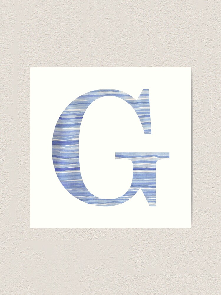 "Letter G Blue Watercolor Stripes Monogram Initial" Art Print for Sale ...