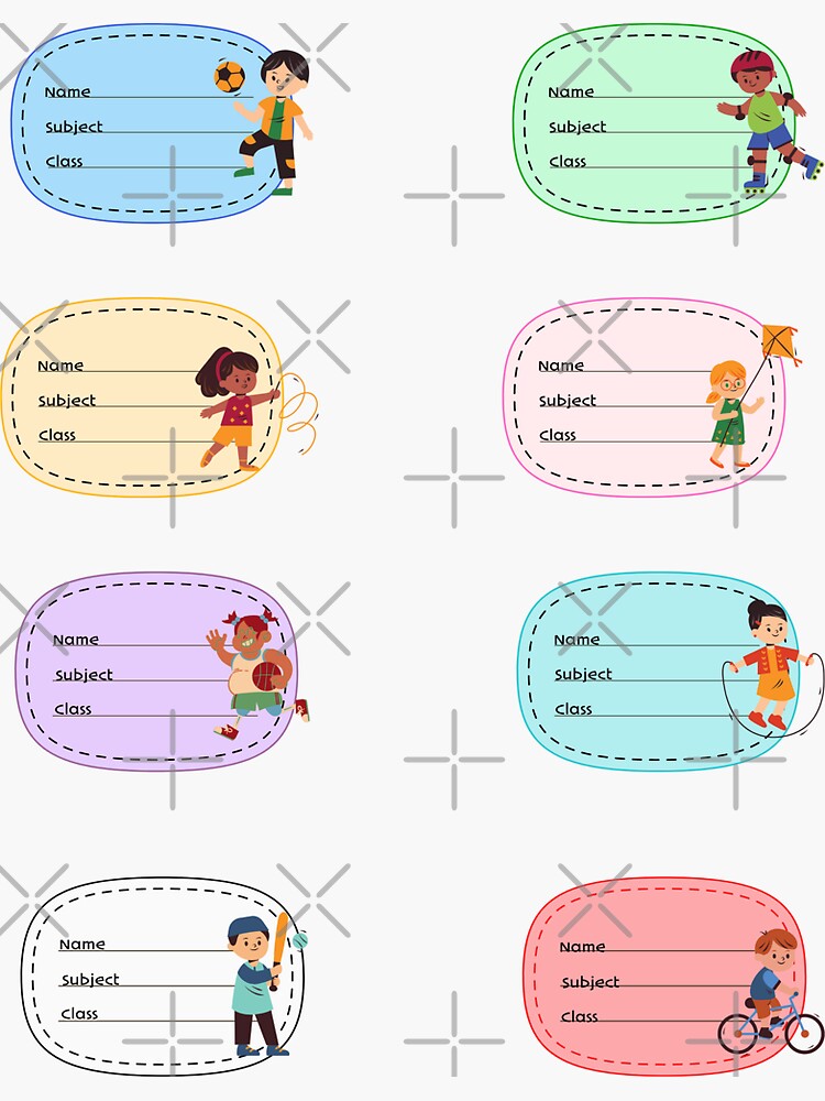 "playing kids notebook name plate / sticker pack of 8 chart" Sticker ...
