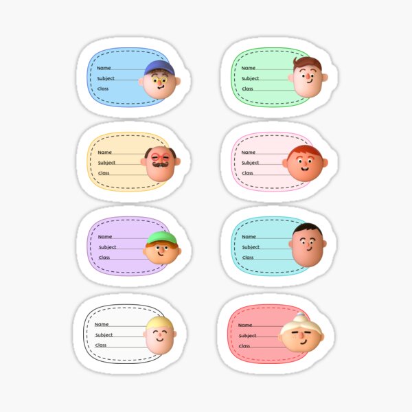 " kids face notebook name plate / sticker pack of 8 chart" Sticker for ...