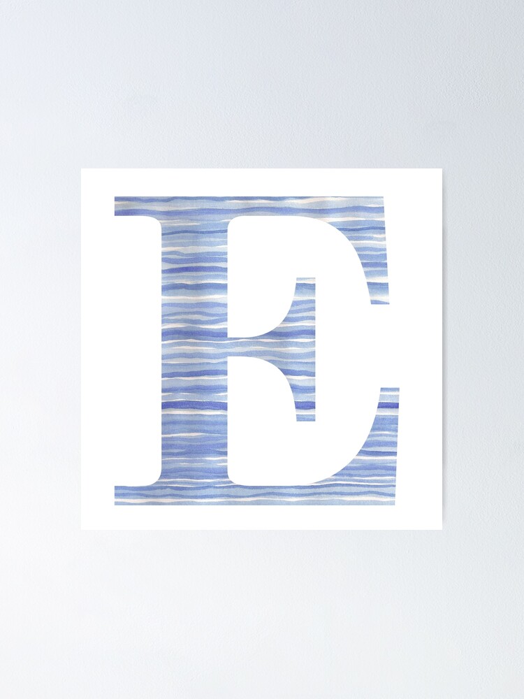 Póster «Letra E azul acuarela rayas monograma inicial» de theartofvikki ...