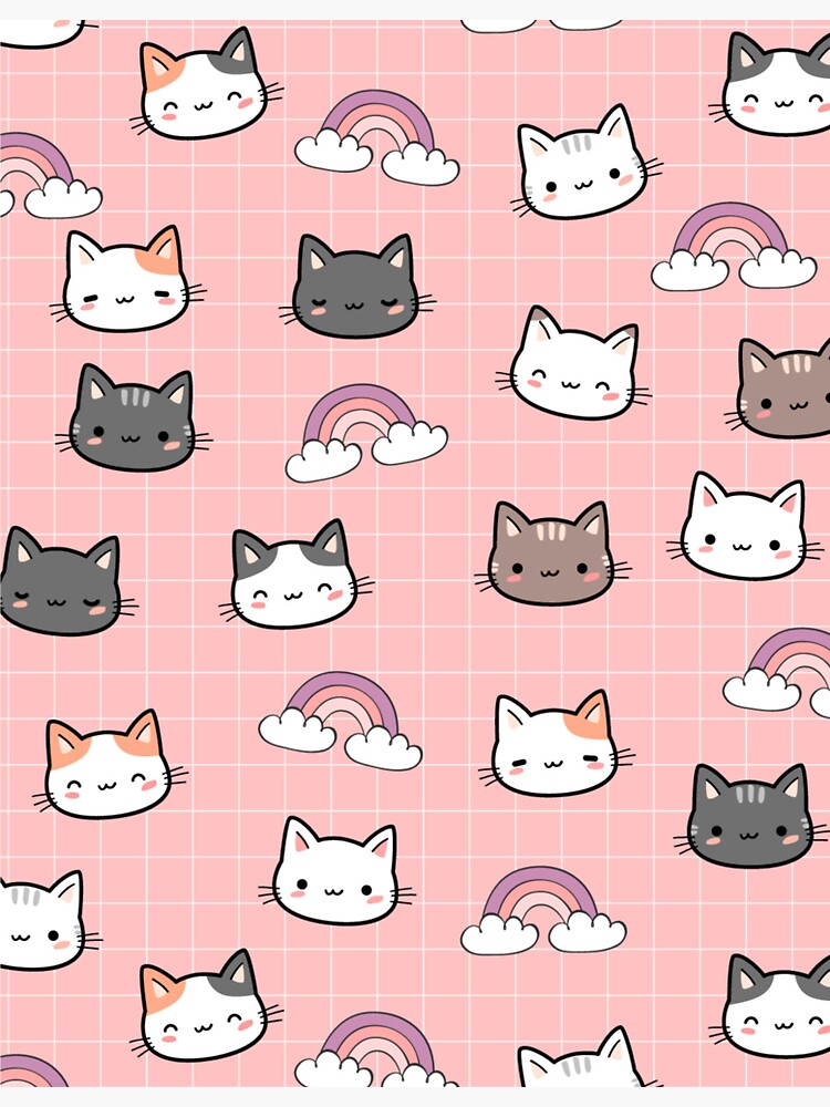 "Cute Kawaii Cat Pattern " Sticker for Sale by XbaeX | Redbubble