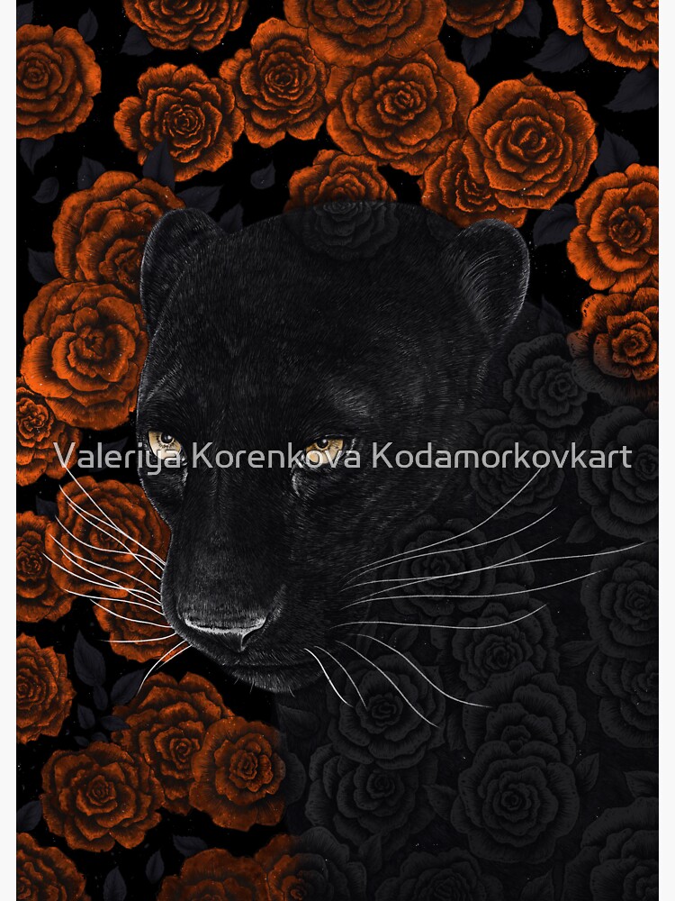 "Panther in roses" Sticker for Sale by kodamorkovkart | Redbubble