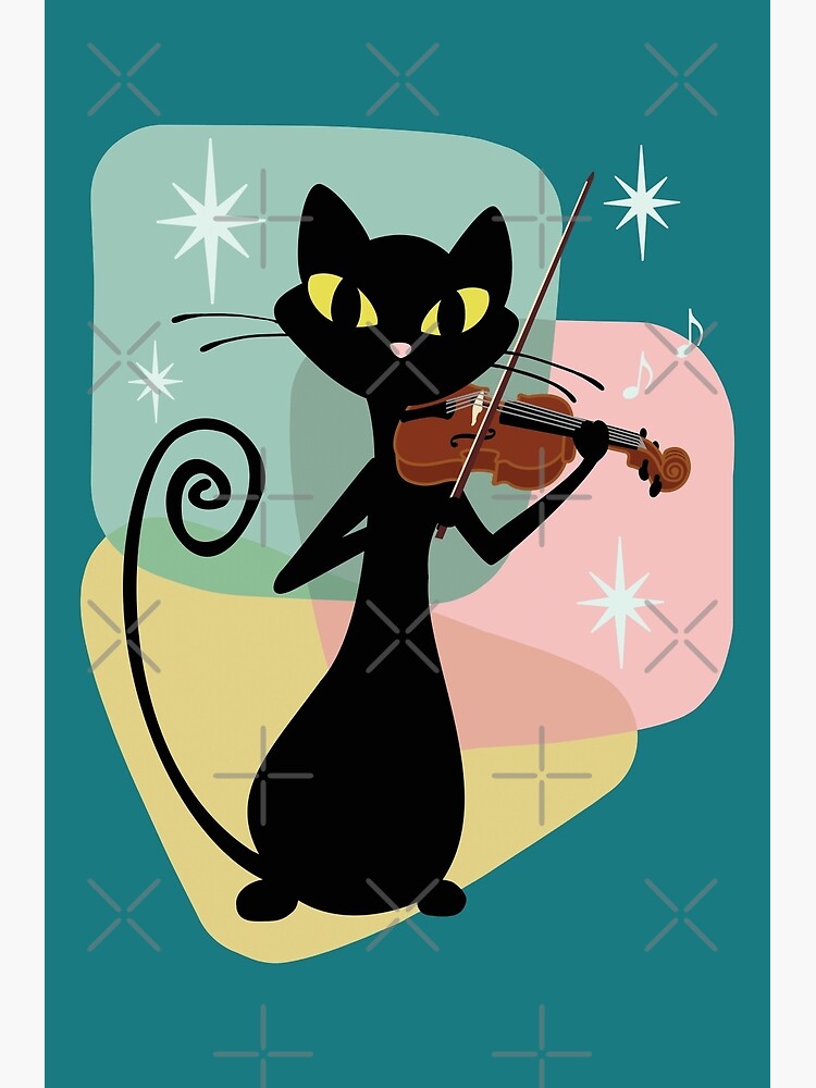 "Retro Violin Playing Cat, Mid Century Modern" Poster for Sale by ...