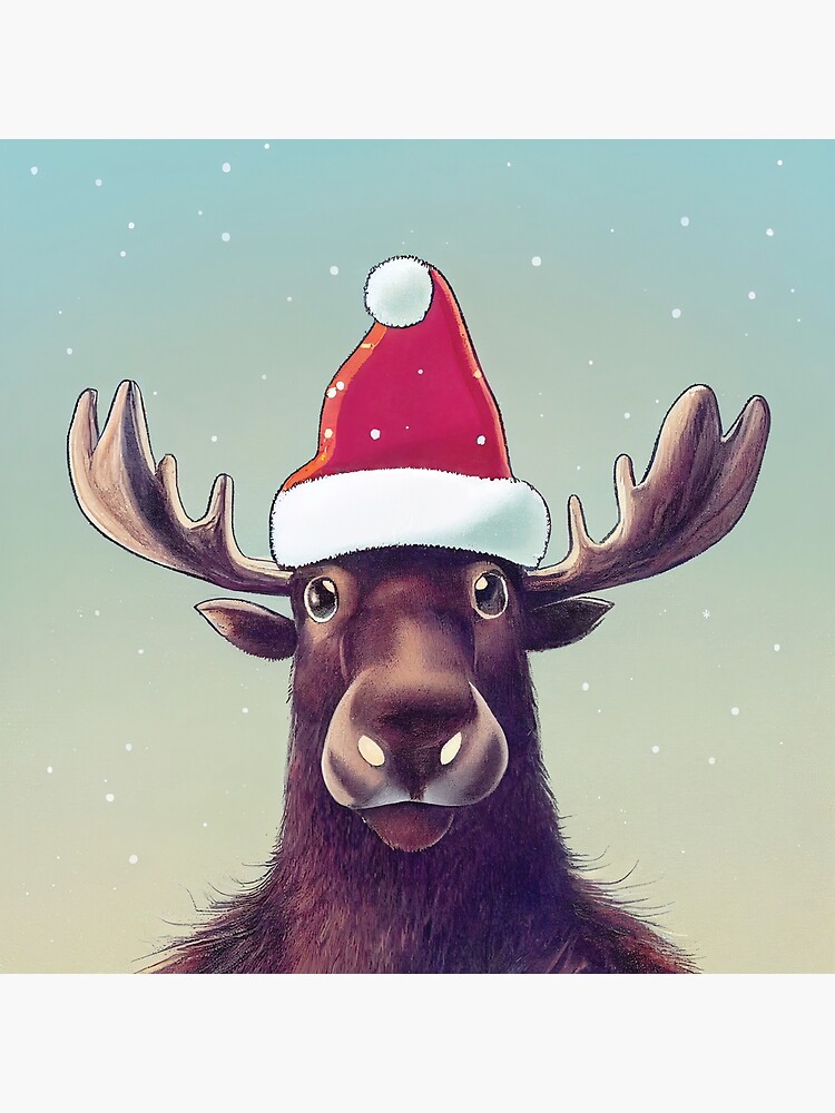 "Cute moose - Christmas Moose in the snow with a santa hat" Poster for ...