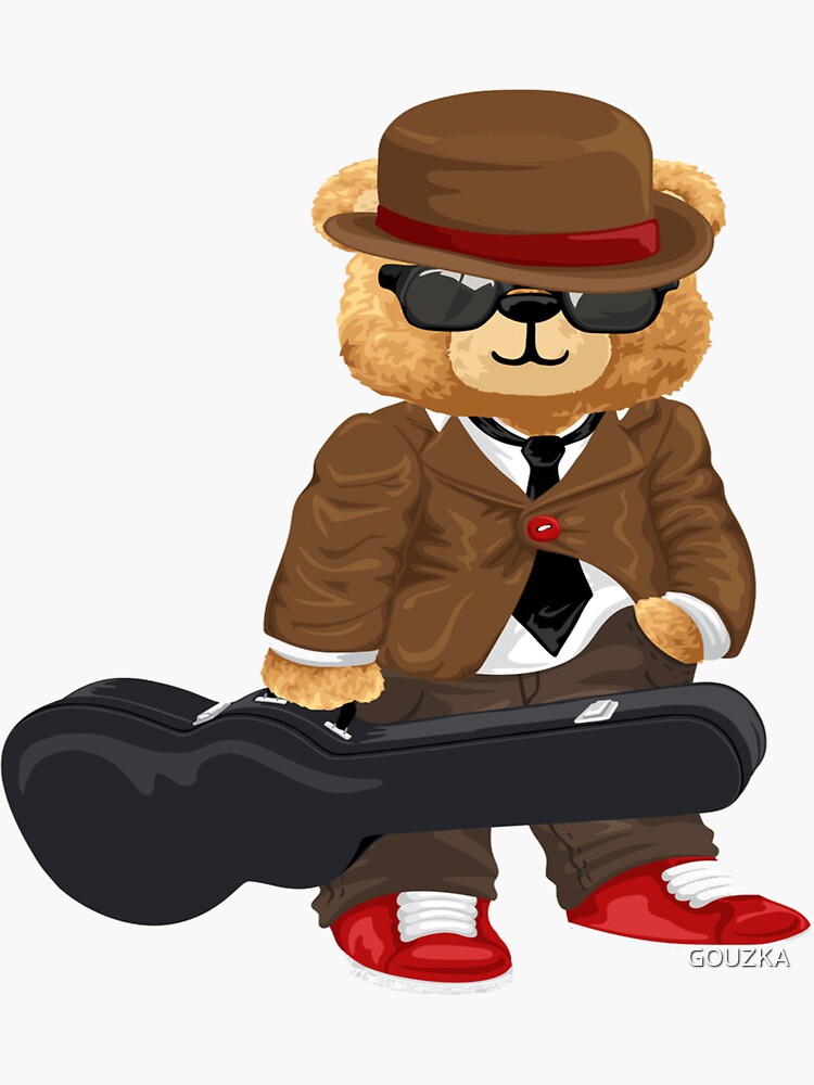 "Teddy Bear in Musician Stylish carrying guitar case" Sticker for Sale ...