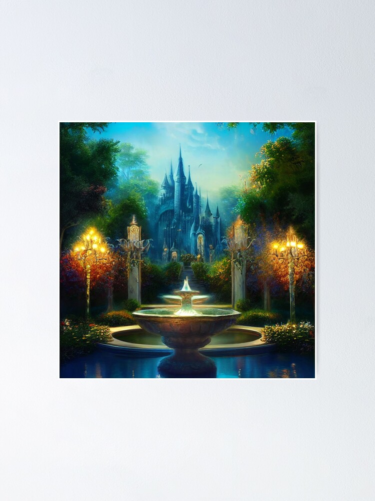 "Night Castle, Magical Fountain, Fantasy Kingdom" Poster for Sale by ...