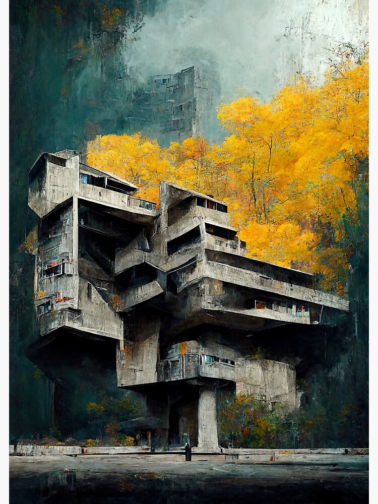 "Brutalist architecture oil painting poster" Poster for Sale by larabu | Redbubble