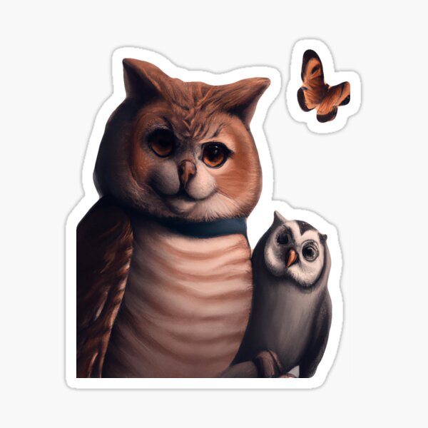 Pegatina «Un Gato Y Un Búho, Arte Digital» de zicksoft | Redbubble