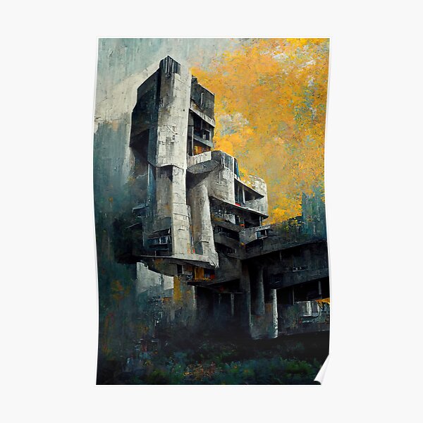 "Brutalist architecture oil painting poster #2" Poster for Sale by ...