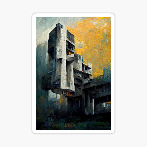"Brutalist architecture oil painting poster #2" Sticker for Sale by ...