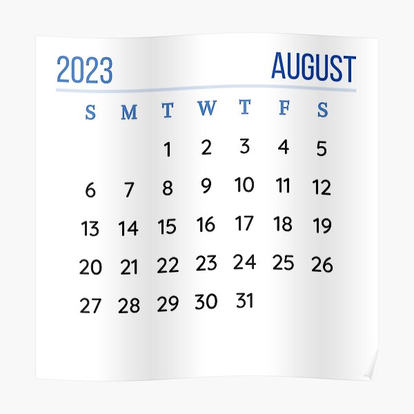 "August 2023 Calendar" Poster for Sale by Binsagar | Redbubble
