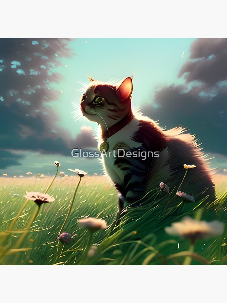 "Cat On A Windy Day On A Field" Sticker for Sale by GlossArtDesigns ...