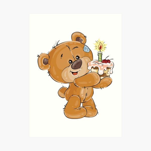 "Happy Teddy with Cake" Art Print for Sale by ZeldaWarner | Redbubble