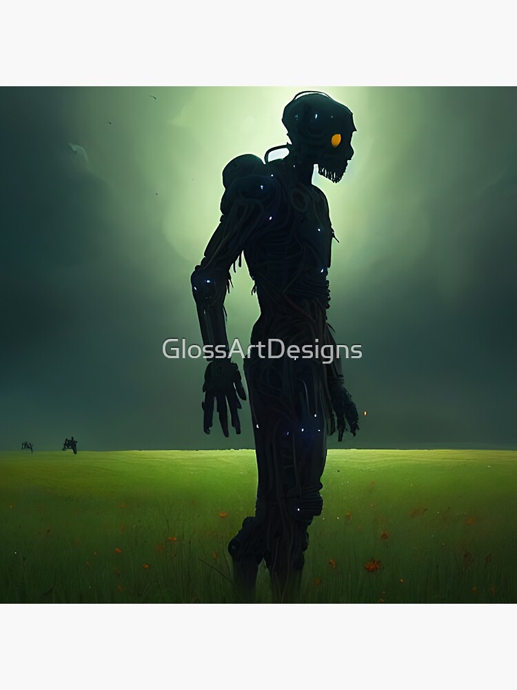 "Cyber Skeleton Walking On A Field At Dawn" Sticker for Sale by ...