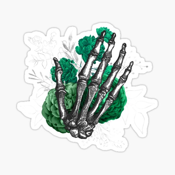 "Skeleton hand and flowers " Sticker for Sale by TeeQuaint | Redbubble