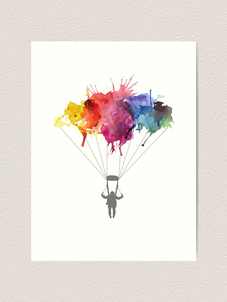 "Skydiving, Skydiver parachute, parachuting. Watercolor Illustration ...
