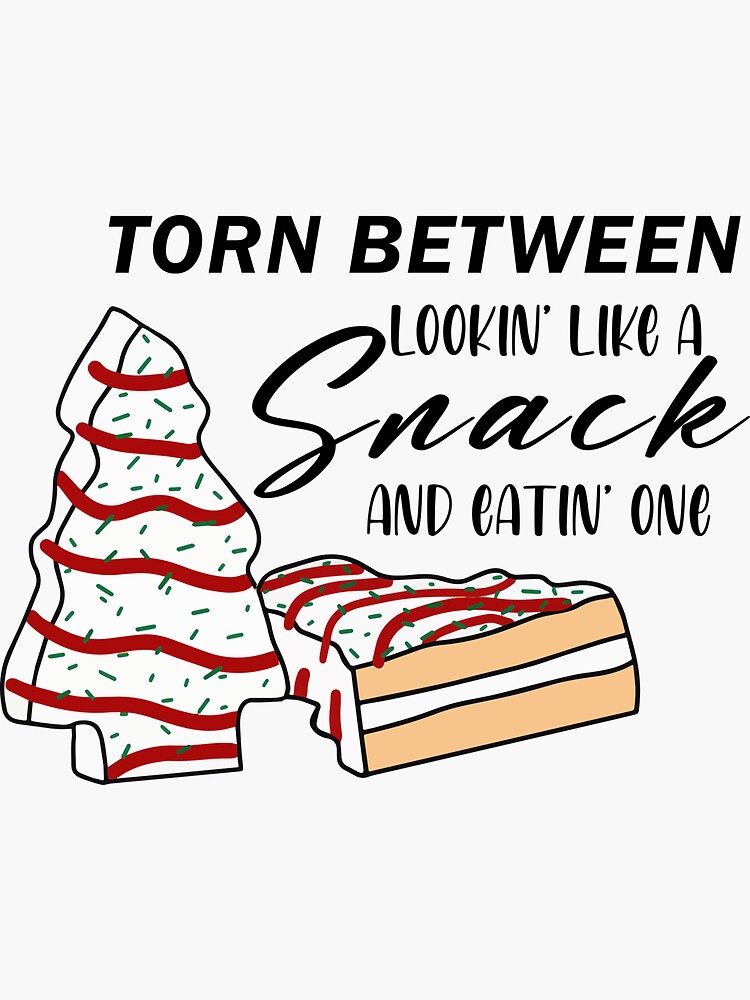 Pegatina «Pastel de árbol de Navidad dividido entre parecer un bocadillo y comer una camiseta ...