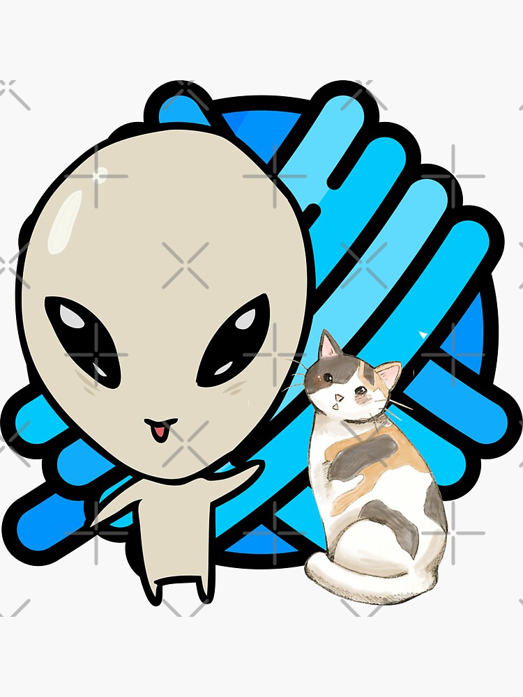 "Alien petting cat" Sticker for Sale by CorneliusDesign | Redbubble