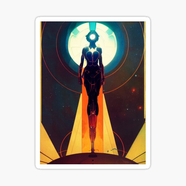 "Retro Sci Fi Female Cyborg Robot Vintage Space Illustration" Sticker ...