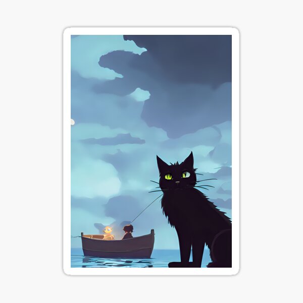 "black cat sailing a boat in the night," Sticker for Sale by ...