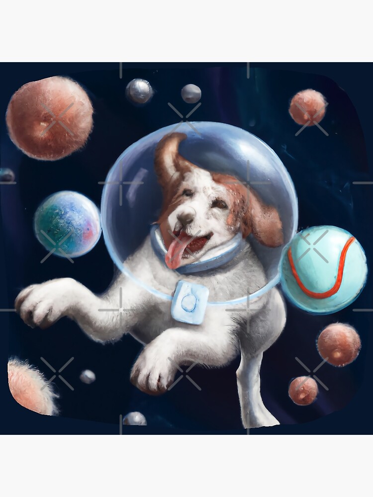 Póster «Perro feliz flotando en el espacio. Perro el astronauta. Perro ...