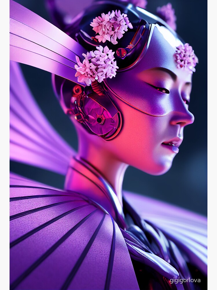 "Geisha Cyborg Japanese Robot Sci Fi Fantasy Manga Cyberpunk" Sticker ...