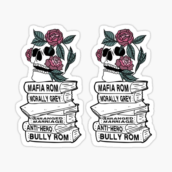 "Skull with Flowers, Dark Romance Book Stack Sticker Pack, TBR Pile ...