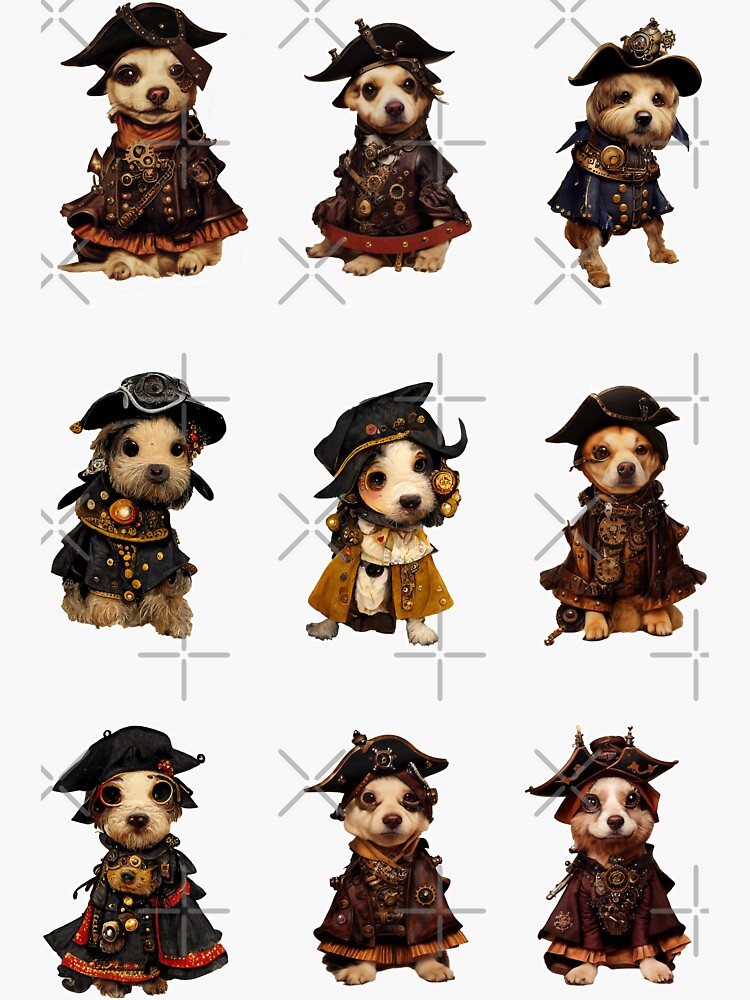"Steampunk Dogs in Pirate Costumes" Sticker for Sale by sigmablue ...