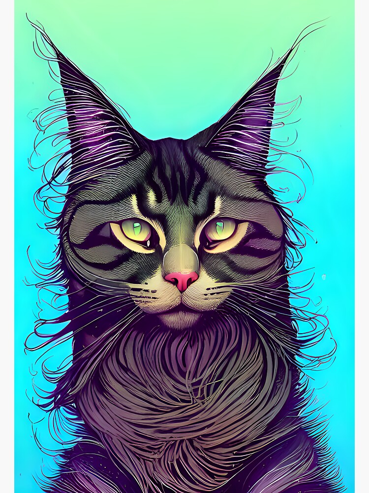 "Maine coot purple cat" Sticker for Sale by AiArtPrints | Redbubble