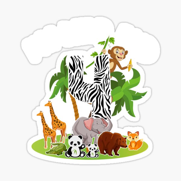 Pegatina «Soy salvaje y tengo 4 años Tema del zoológico 4.º cumpleaños ...