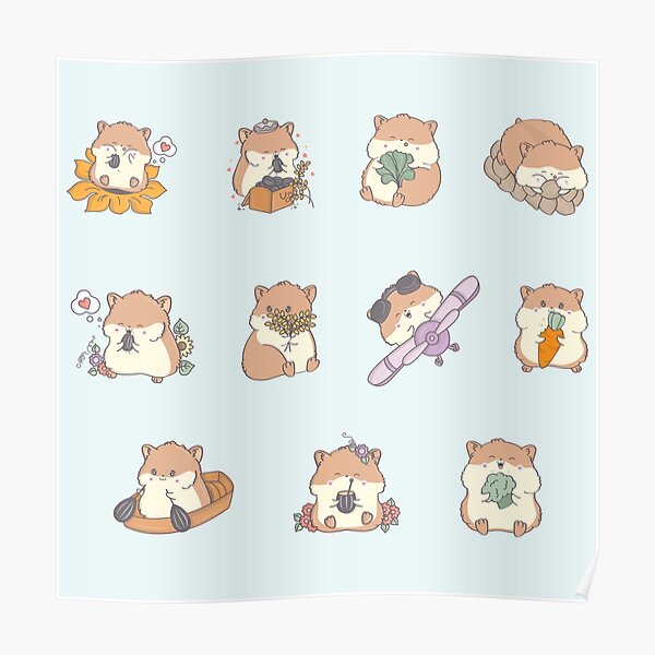"cute hamster sticker set" Poster for Sale by Animster | Redbubble