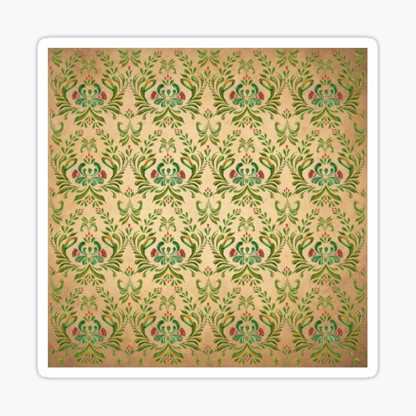 "Antique Victorian Christmas Wallpaper Red Green and Gold" Sticker for ...