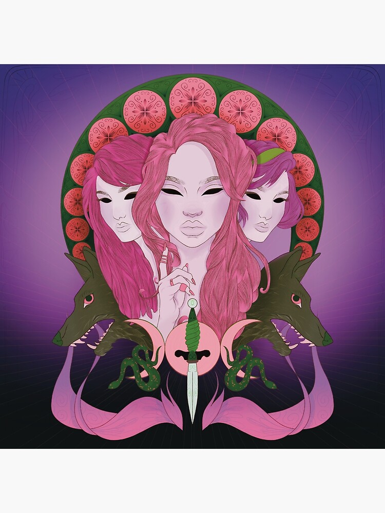 "Greek Goddess Hekate in Pink and Purple with Wolves Snakes Daggers and ...