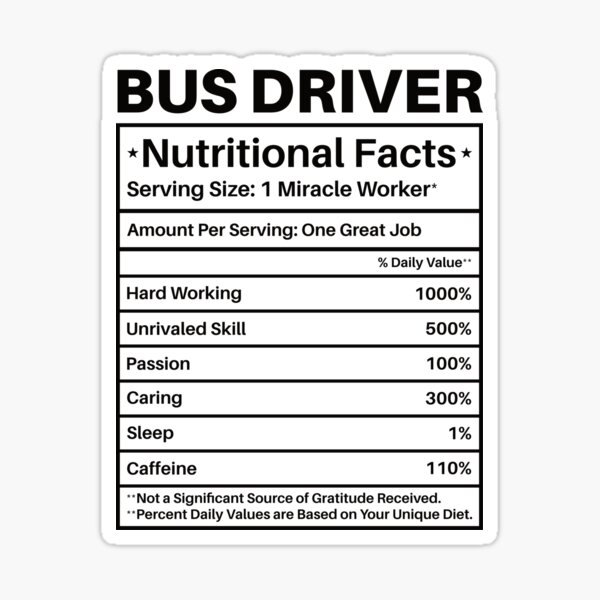 "Bus Driver Nutritional Facts Label Bus Driver Gift Funny School Bus ...