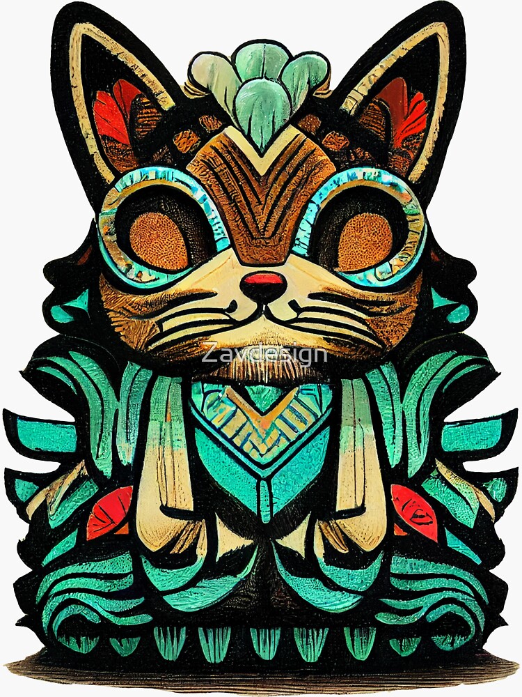 "Cat in the style of Mayan mythology. Zavdesign" Sticker for Sale by ...