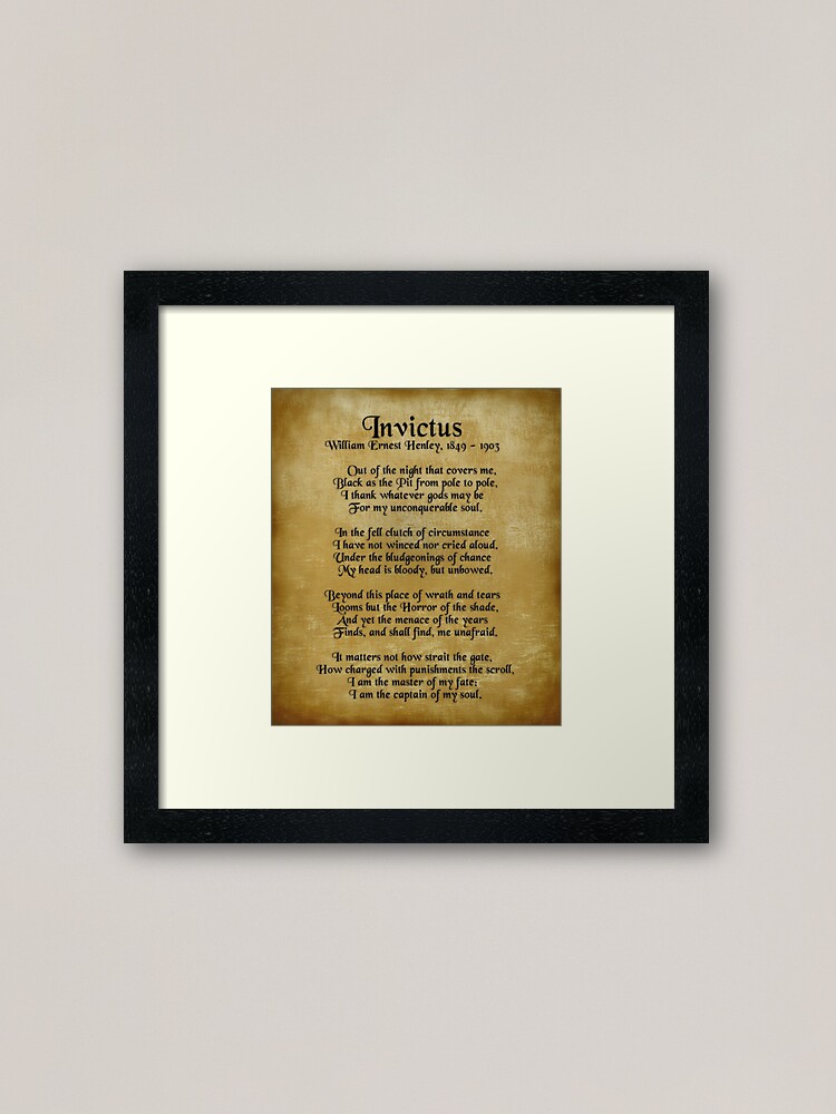 "Invictus, Ernest Henley poem on parchment" Framed Art Print for Sale ...