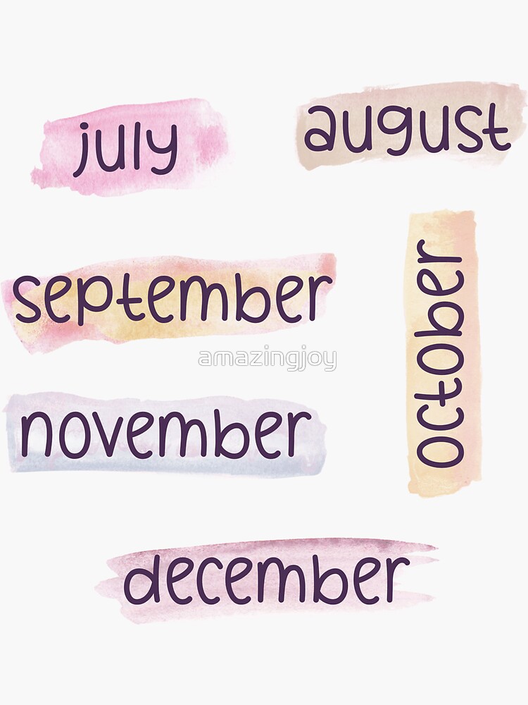 "Months of the Year Headers -6 months -2nd half- Watercolor Strokes ...
