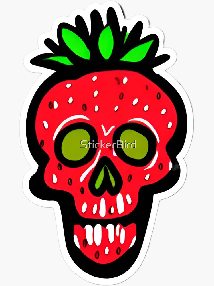 "Strawberry Sugar Skull Design" Sticker for Sale by StickerBird | Redbubble