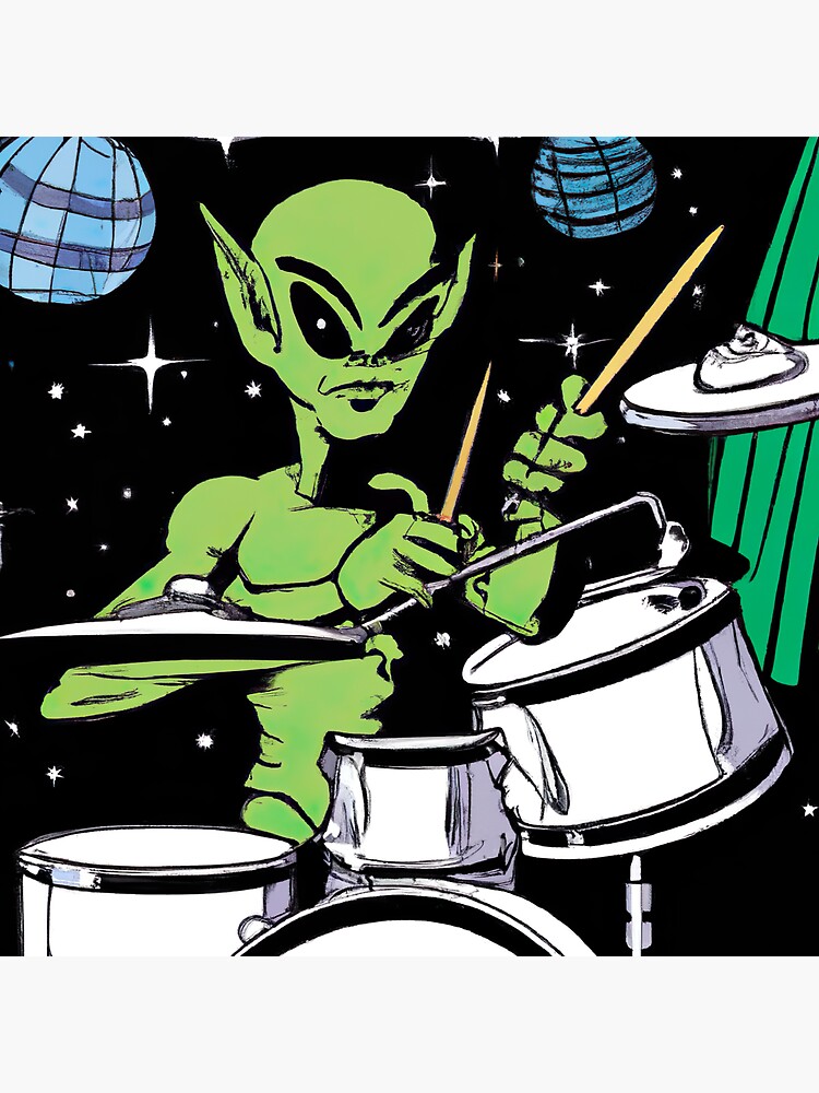 "Alien drummer rock star space jam orion" Sticker for Sale by Ludvig823 ...