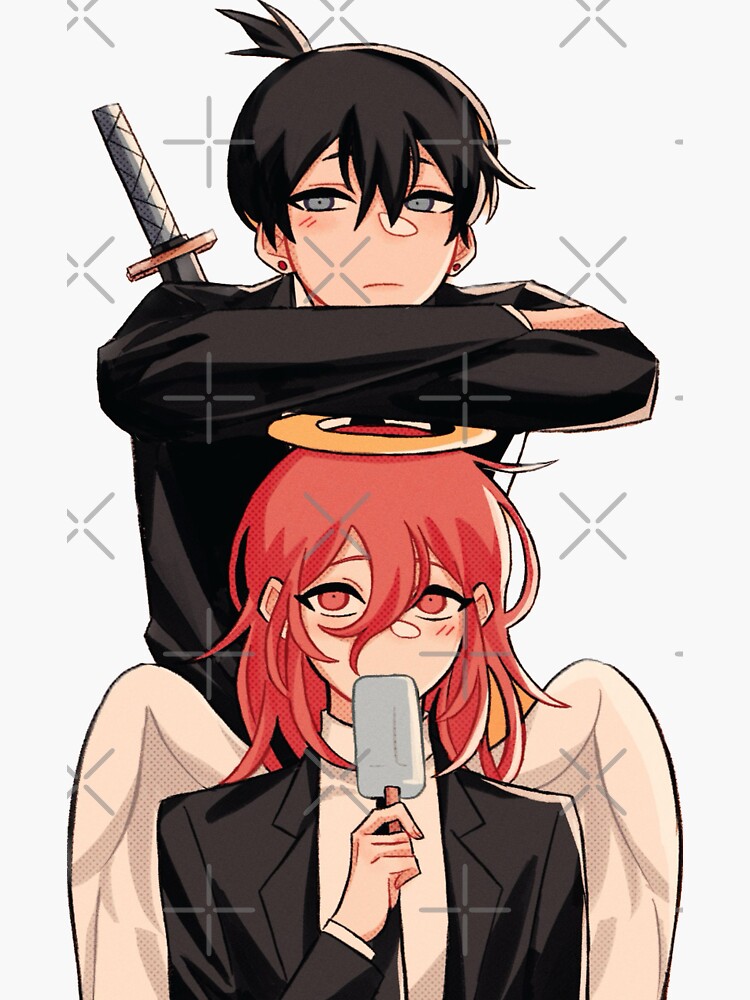 "Aki and Angel devil" Sticker for Sale by Mikaeel | Redbubble