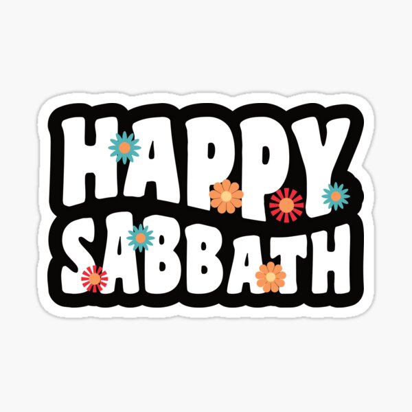 "Happy Sabbath 70s Retro Style White Text - Sabbath Day" Sticker for ...