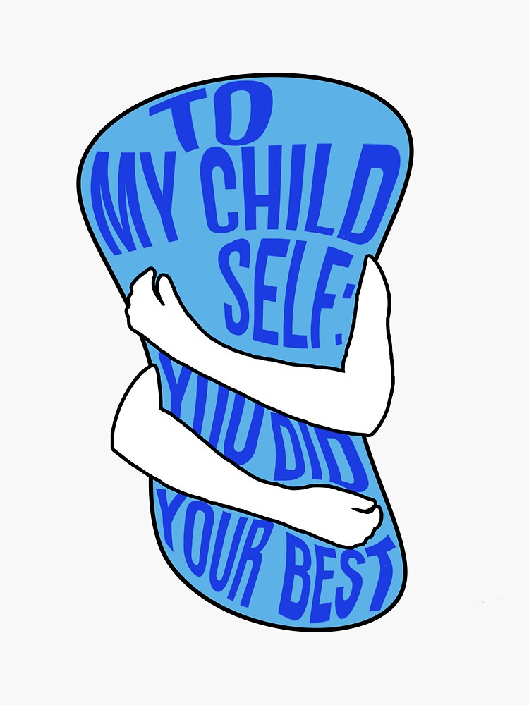 "Hugging your Inner Child- Blue" Sticker for Sale by RickyPinnoMedia ...