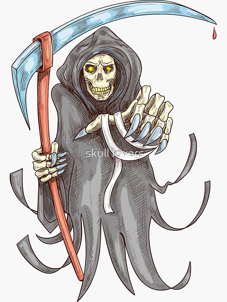"scary skeleton carrying a scythe " Sticker for Sale by aubstore ...