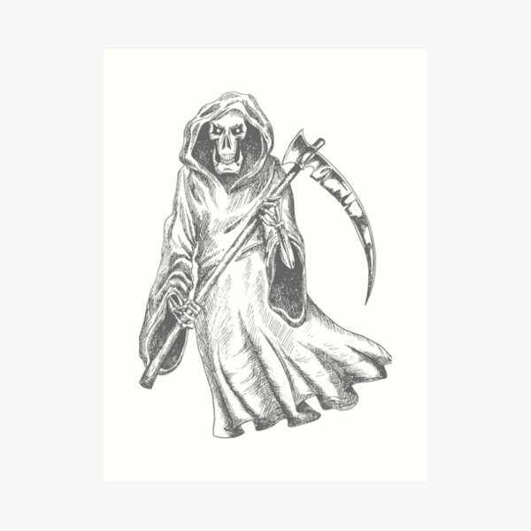 "scary Deadly skeleton carrying a scythe " Art Print for Sale by ...