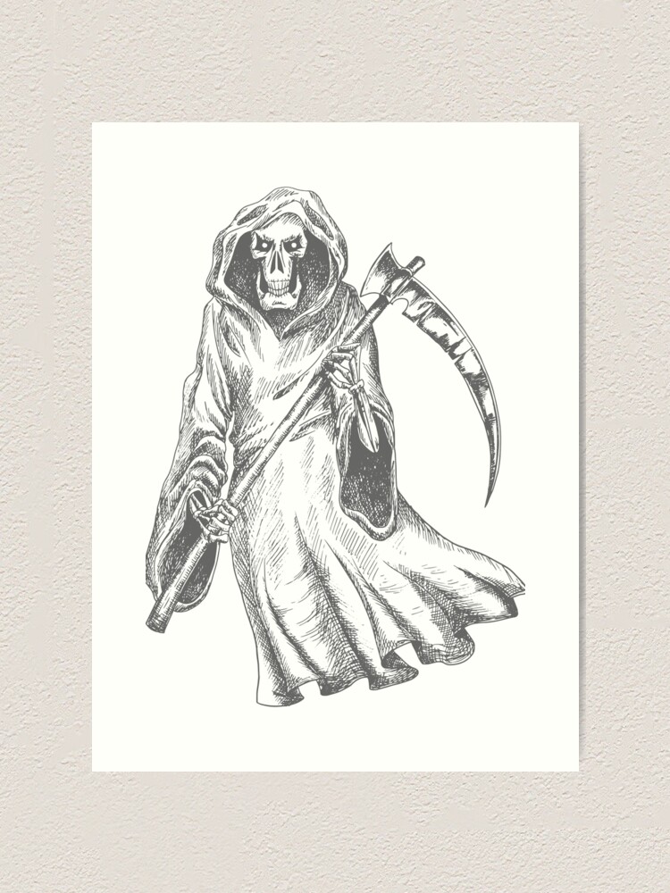 "scary Deadly skeleton carrying a scythe " Art Print for Sale by ...