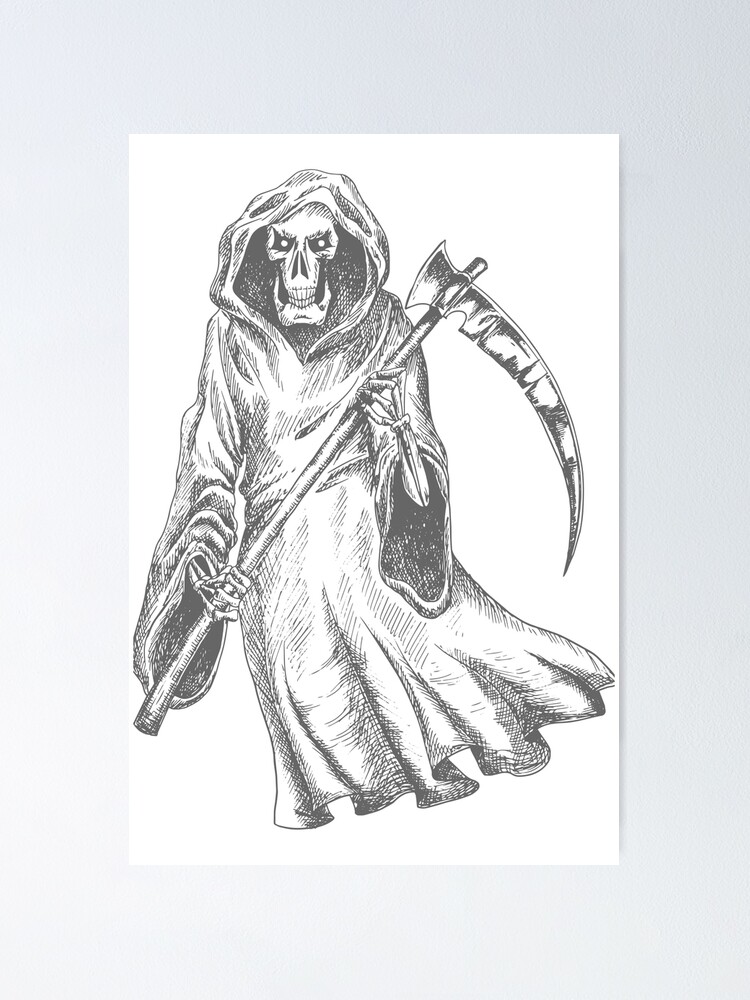 "scary Deadly skeleton carrying a scythe " Poster for Sale by aubstore ...