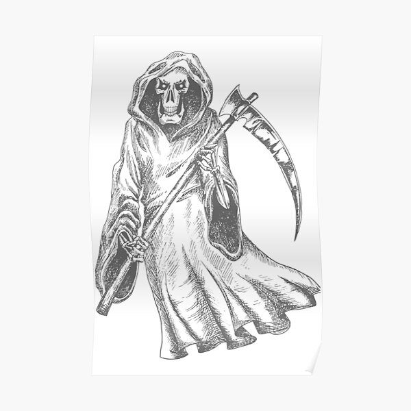 "scary Deadly skeleton carrying a scythe " Poster for Sale by aubstore ...