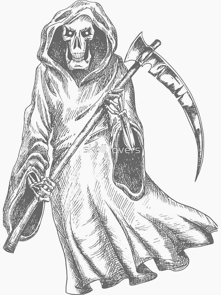 "scary Deadly skeleton carrying a scythe " Sticker for Sale by aubstore ...