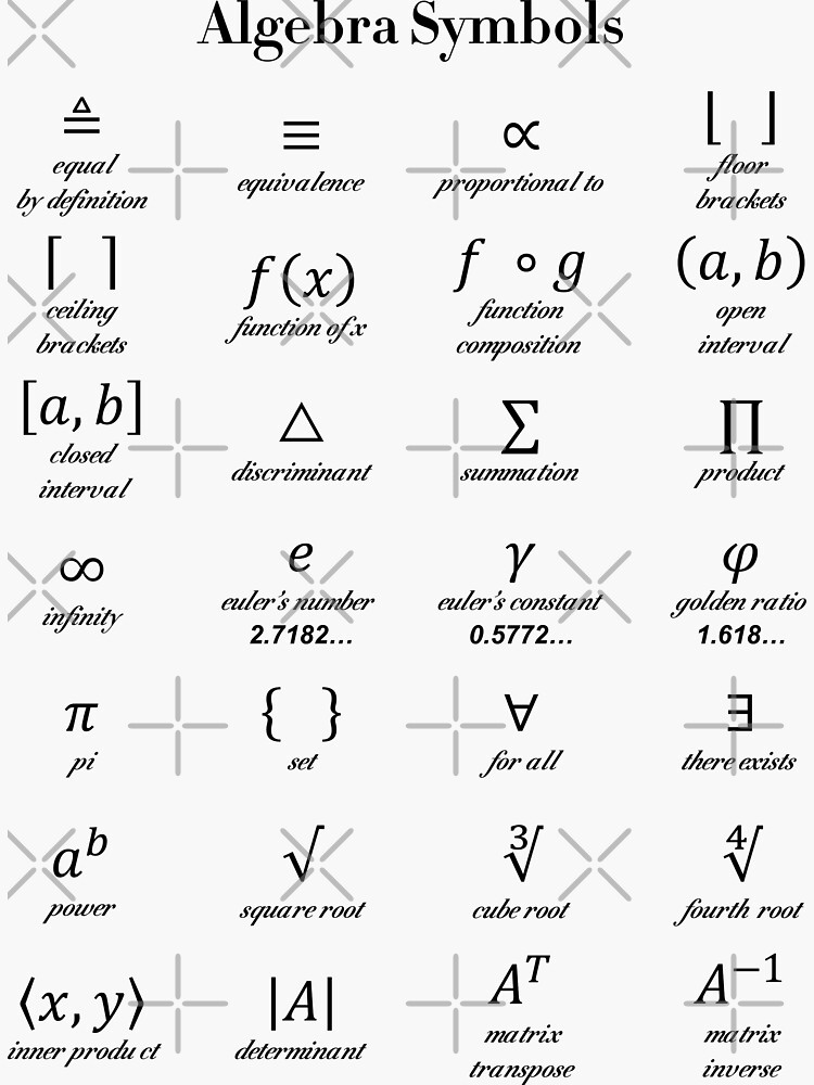 "Algebra Symbols" Sticker for Sale by ScienceCorner | Redbubble