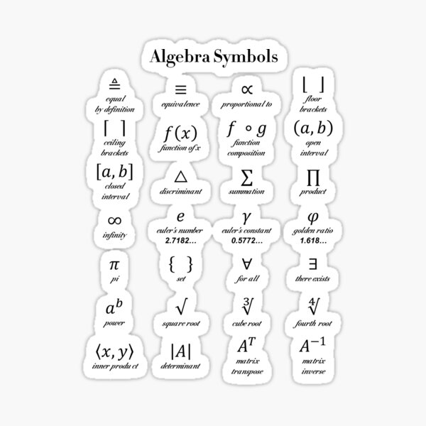 "Algebra Symbols" Sticker for Sale by ScienceCorner | Redbubble